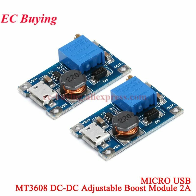 Регулятор напряжения EC Buying MT3608 2В-24В в 5В-28В 2А Micro USB Синий, MT3608 MICRO 2pcs