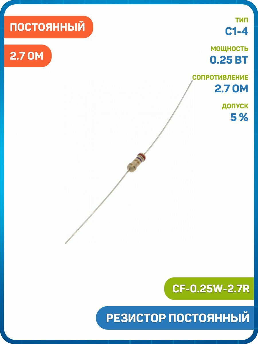 Резистор постоянный 0.25 Вт/2.7 Ом 5 % (CF-0.25W-2.7R)