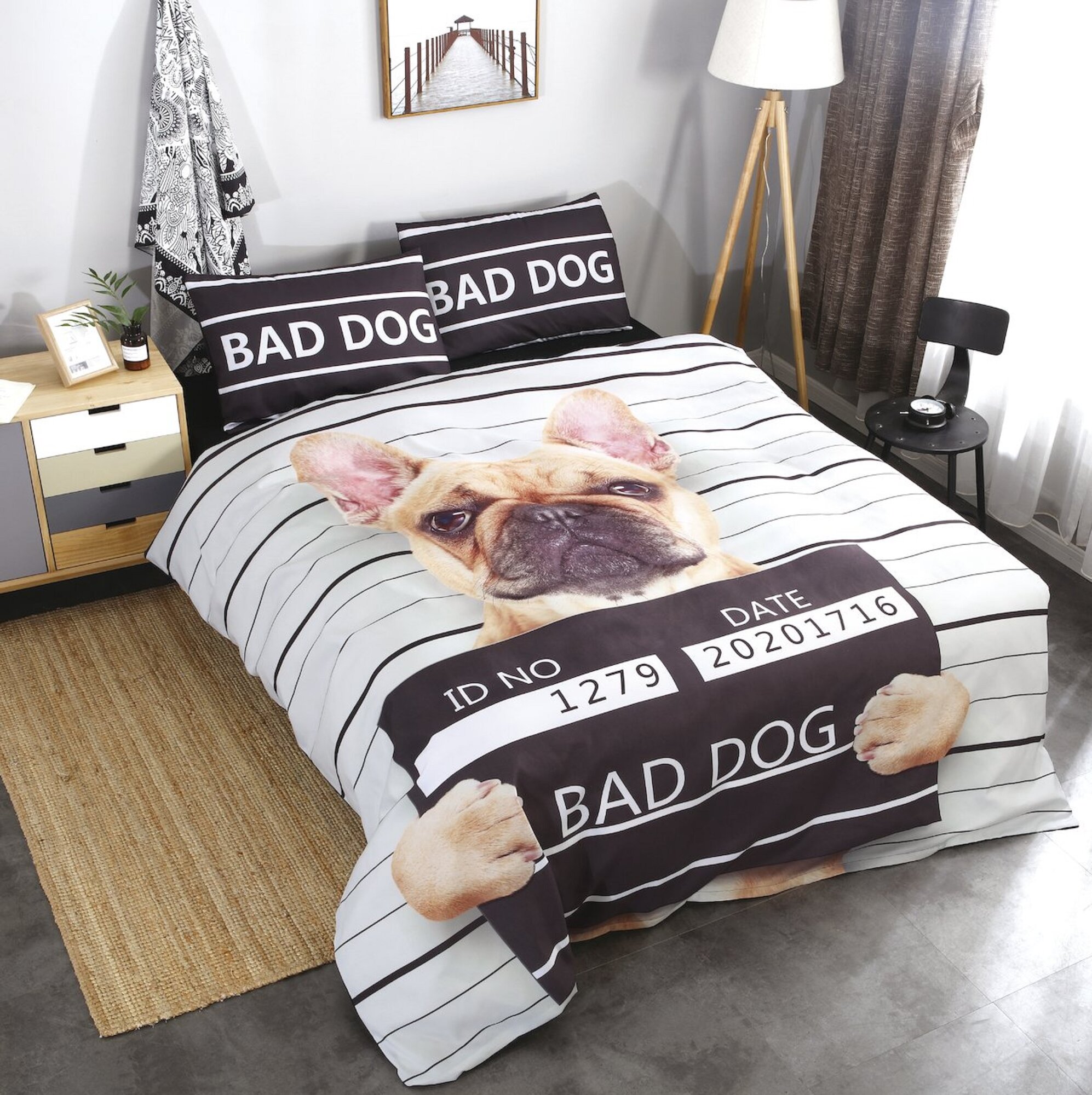 Комплект постельного белья BadDog, сатин, серо-бежевый, евро, 2 наволочки
