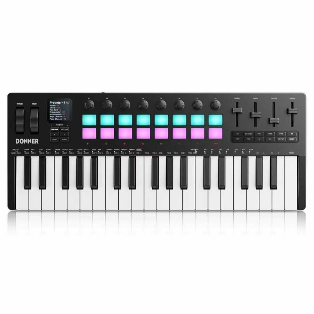Контроллер MIDI-клавиатуры Donner STARRYKEY-37 PLAY, портативный MIDI-контроллер с 37 клавишами