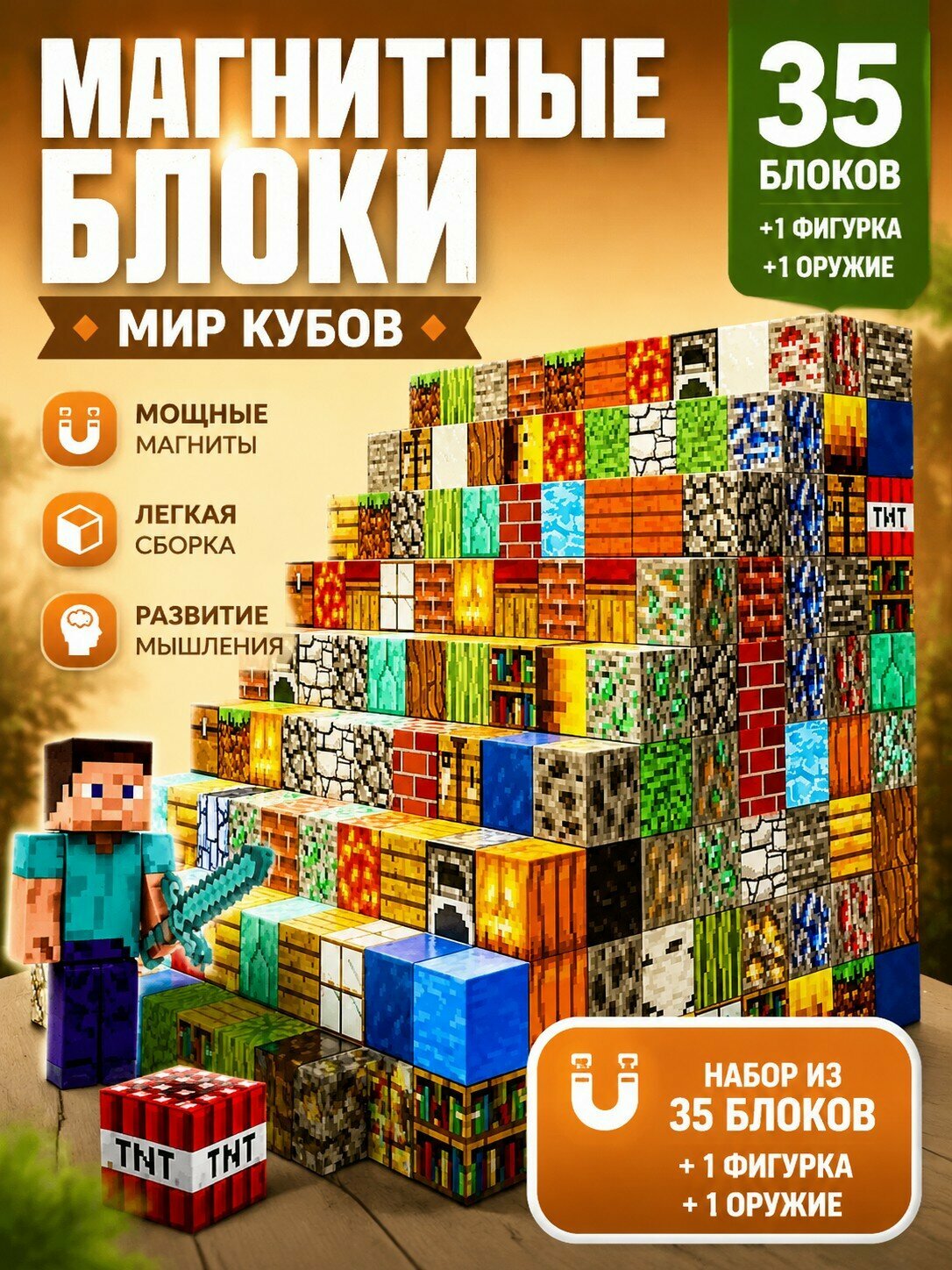 Магнитный конструктор блоки Майнкрафт магнитные игрушки