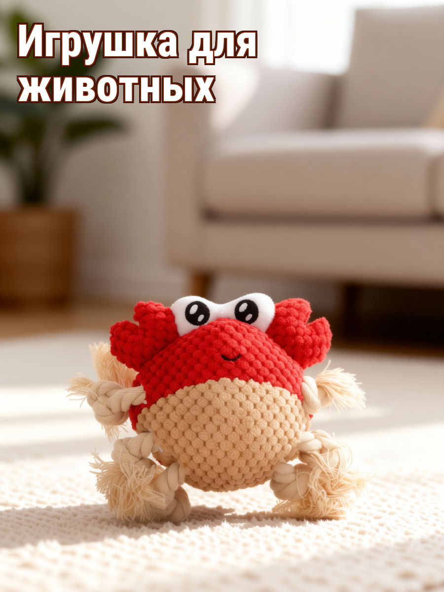 Игрушка Для Собак С Звуком Краб Формы 22X22Cm красный цвет стимулирует здоровое жевание чистит зубы массаж десен
