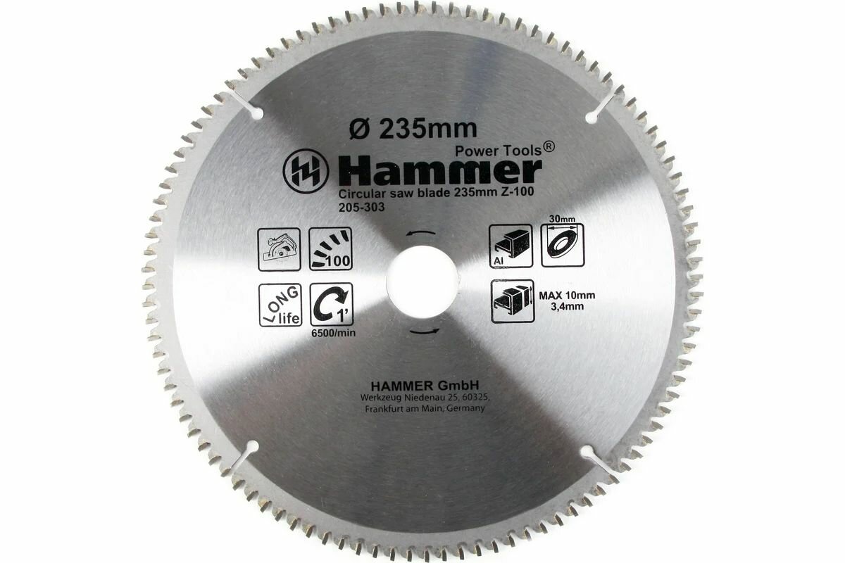 Диск пильный по алюминию 205-303 CSB AL Hammer Flex 235х30х100Т
