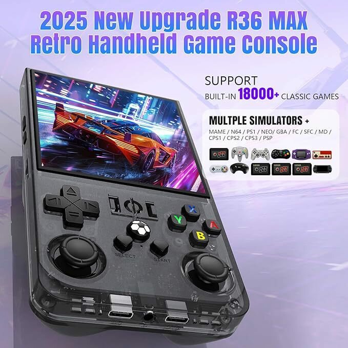 Ретро-консоль для игр R36sMAX с 4.0-дюймовым экраном, 128 ГБ, США, светло-черный