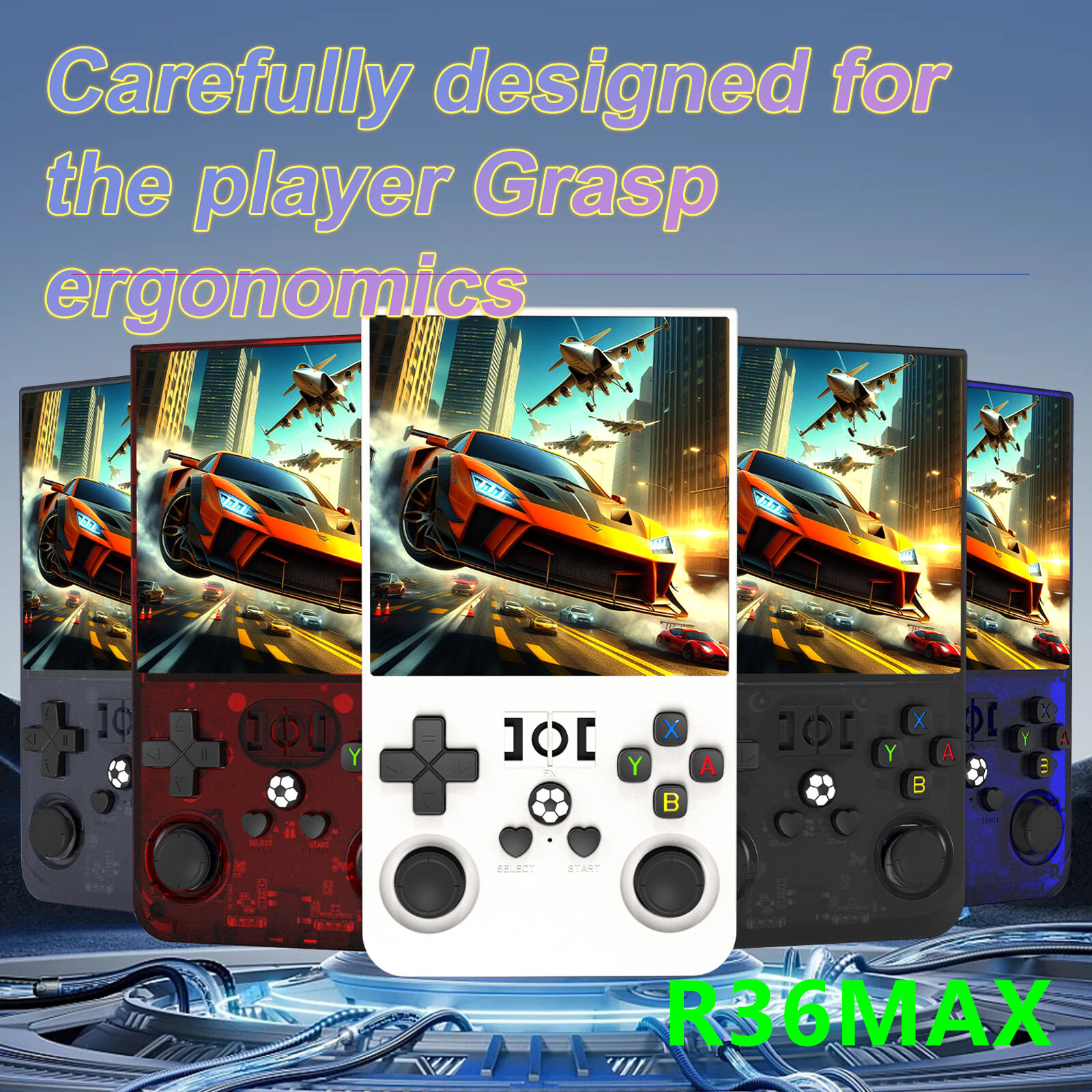 R36sMAX Портативная игровая консоль 4K HD Двойная игра 64 ГБ, Китайский язык, Прозрачный черный