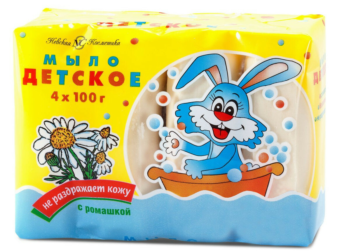 Мыло туалетное детское Невская Косметика Ромашка 4шт х 100г, 400г, (3 шт)