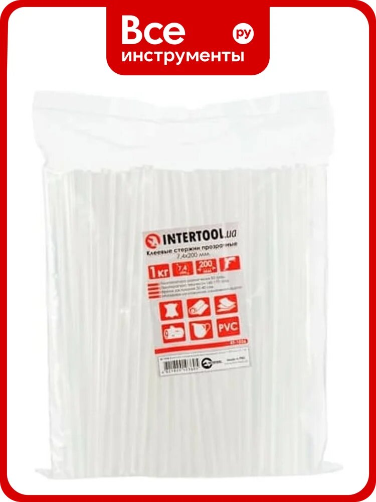 Комплект клеевых стержней прозрачных (1 кг; 7.4х200 мм) INTERTOOL RT-1036