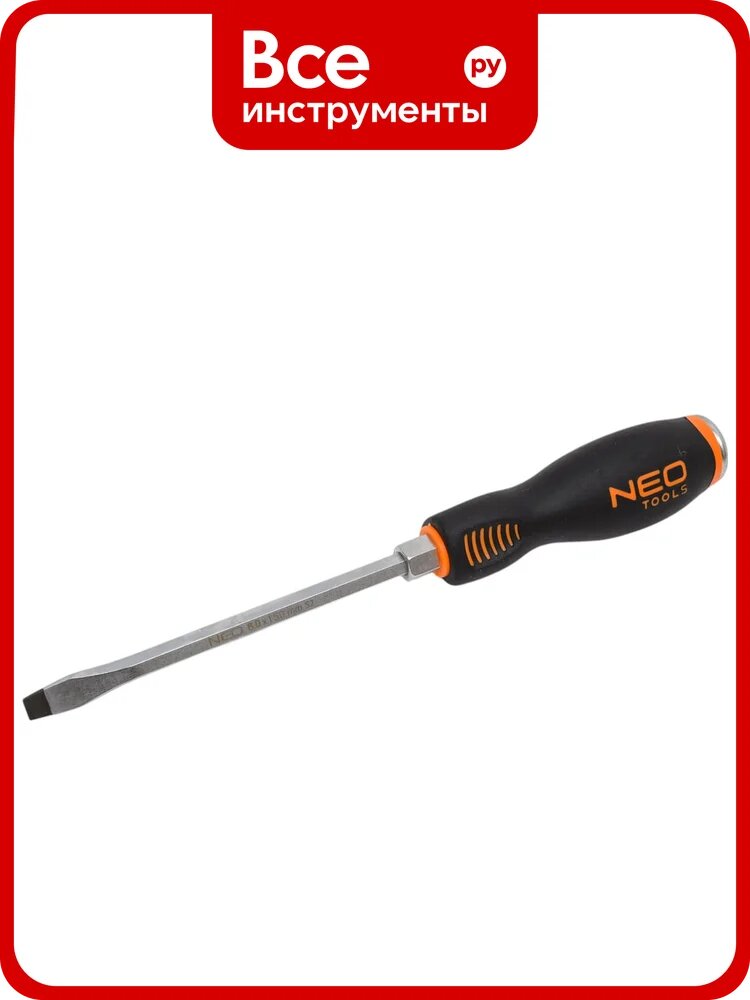 Шлицевая ударная отвертка NEO Tools CrMo, прямая рукоять, намагниченный наконечник, черно‑оранжевого цвета
