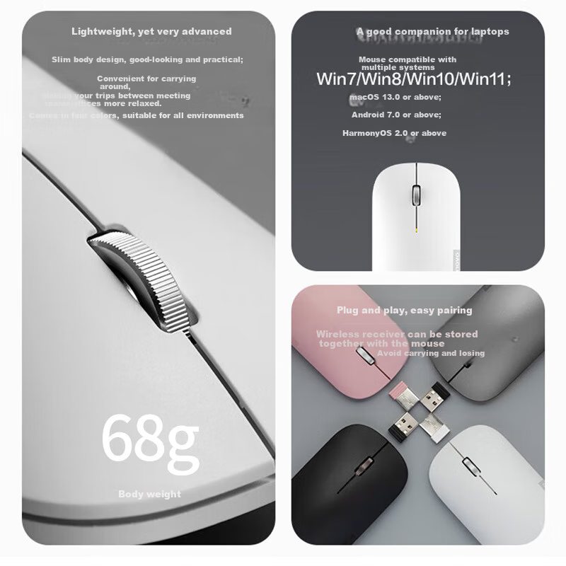 Lenovo беспроводная Bluetooth мышь перезаряжаемая тихая двухрежимная офисная компактная серебристо-серая Цвет：Серый с
