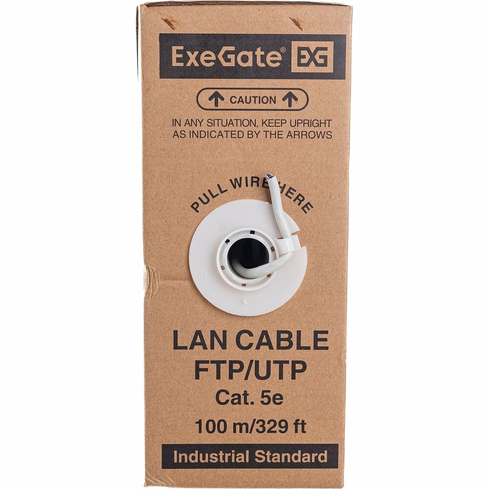 Кабель FTP ExeGate 4 пары, категория 5e, CCA, 24AWG, экран, бухта 100м, серый, PVC 281812 — фото 1