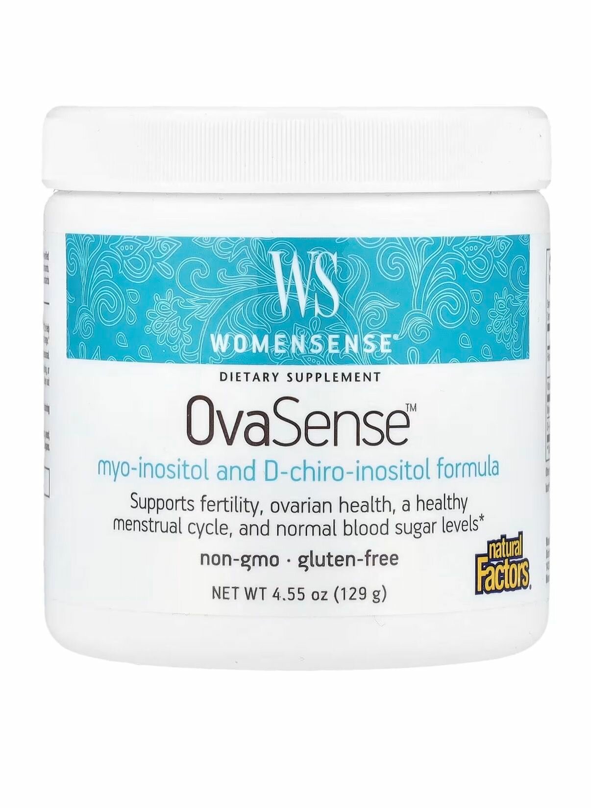 Natural Factors, Ovasense, Мио-Инозитол и Д-Хиро Инозитол, 129 г
