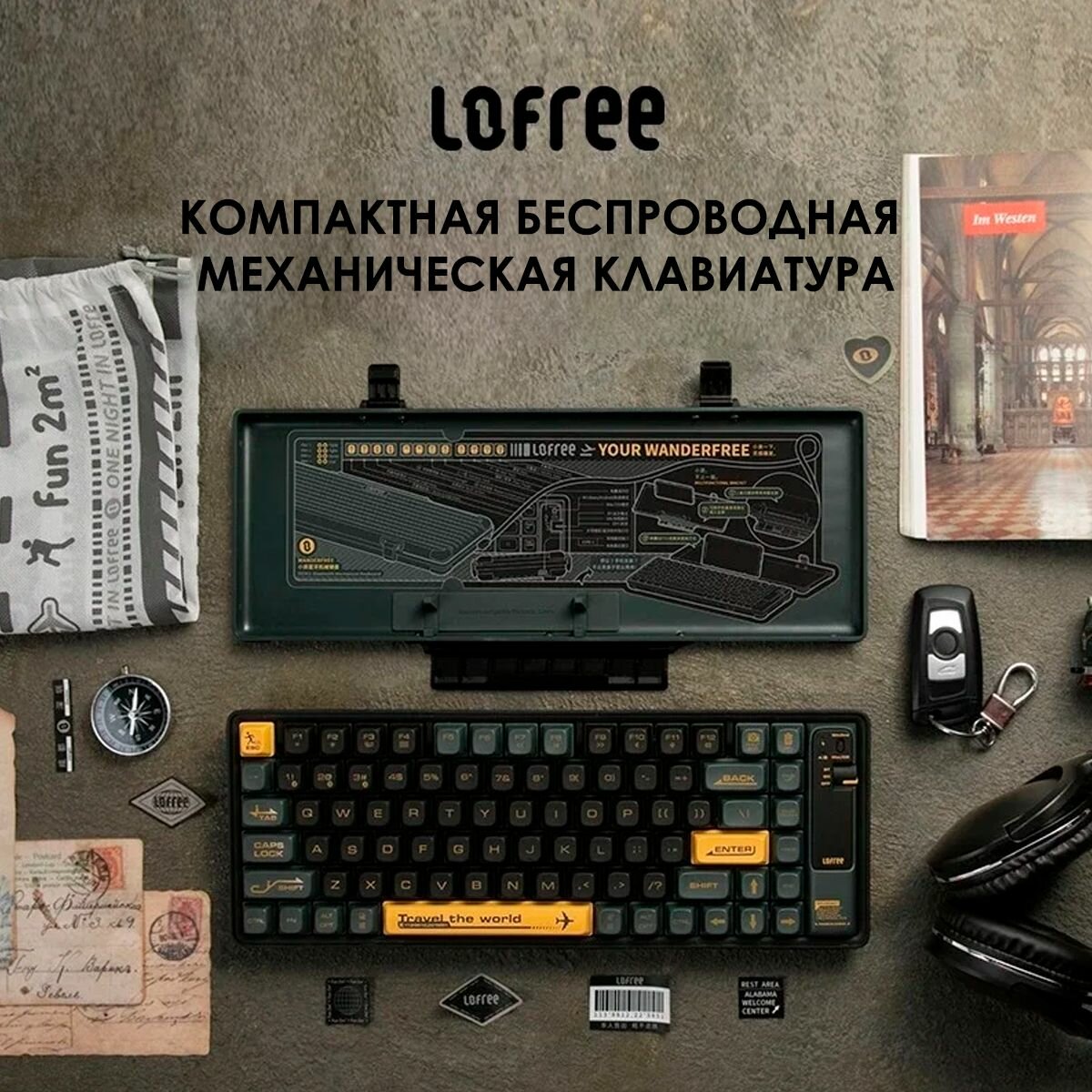 Клавиатура для компьютера механическая LOFREE OE901 Bluetooth Wanderfree-blackish green бесшумная компактная беспроводная с крышкой, стикерами