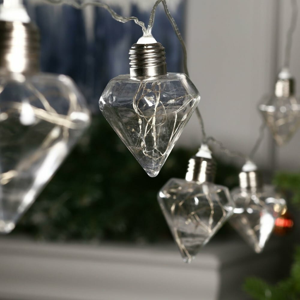 Нить Luazon ROSA 3 м, с насадками Лампочки кристалл 5 см, IP20, Н. С. LED-80-12V, 8 режимов, синий 6929871 — фото 1