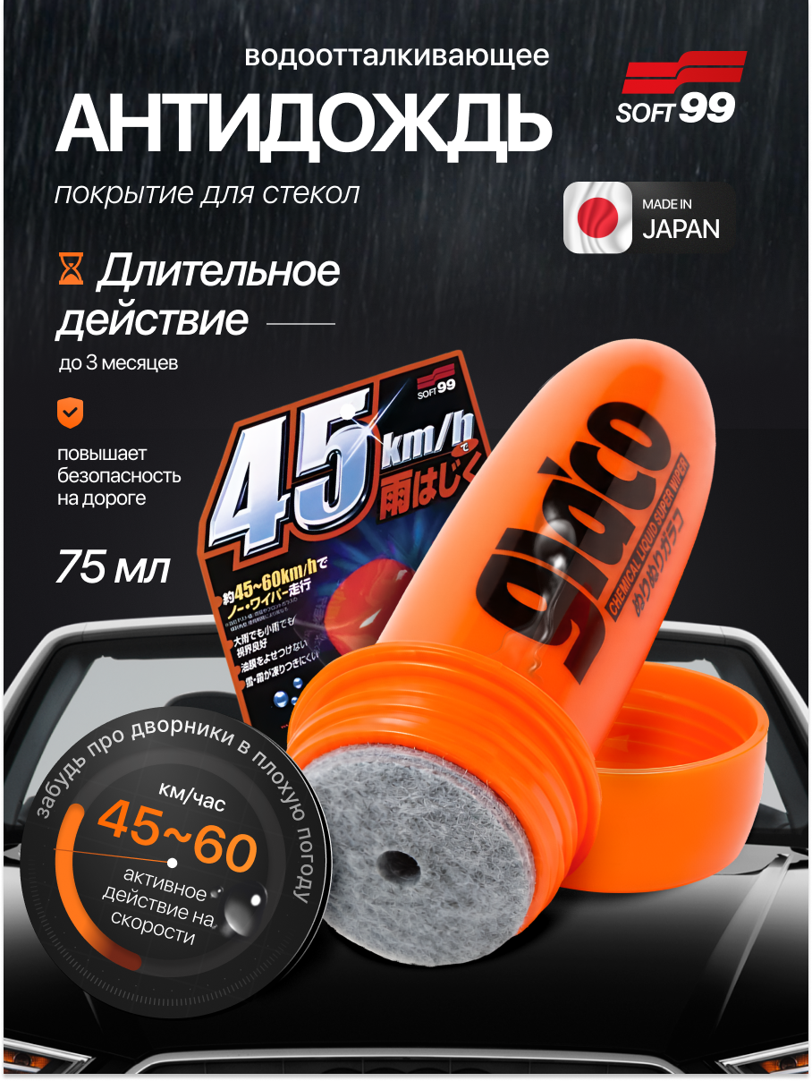 Антидождь для автомобиля SOFT99 Glaco, водоотталкивающее покрытие для стекол