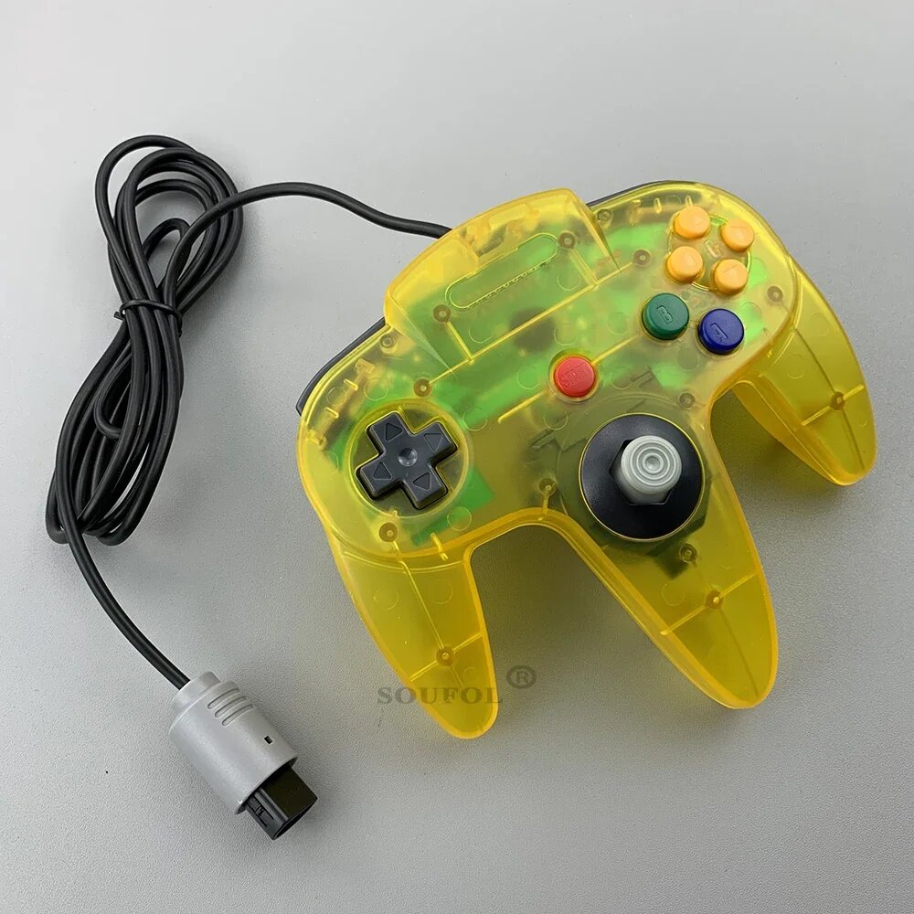 Проводной геймпад MBCHIPSTAR для Nintendo 64 Желтый, Transparent Yellow