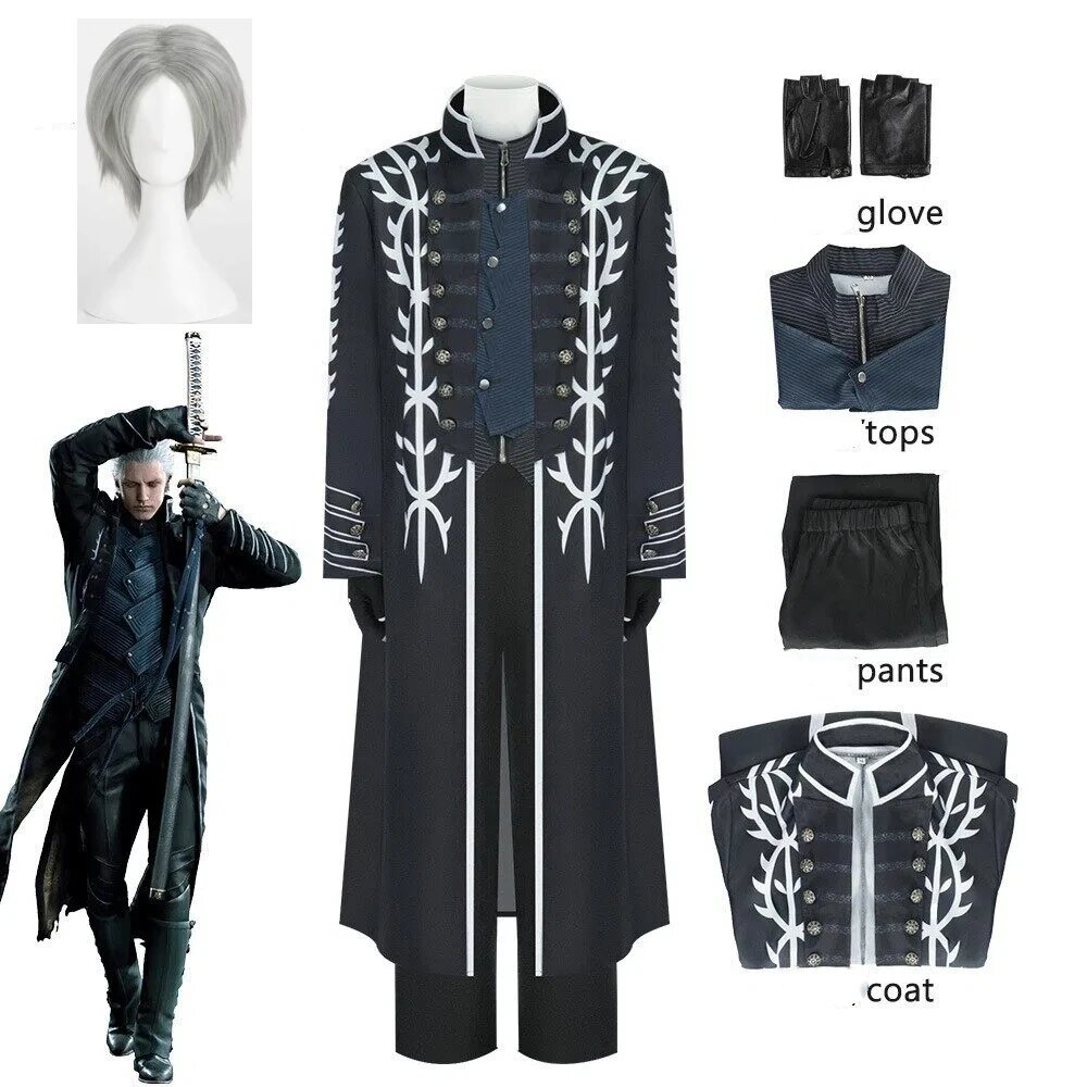 Костюм Вергилия из Devil May Cry 5 Черный, XXL, Wig and Costume