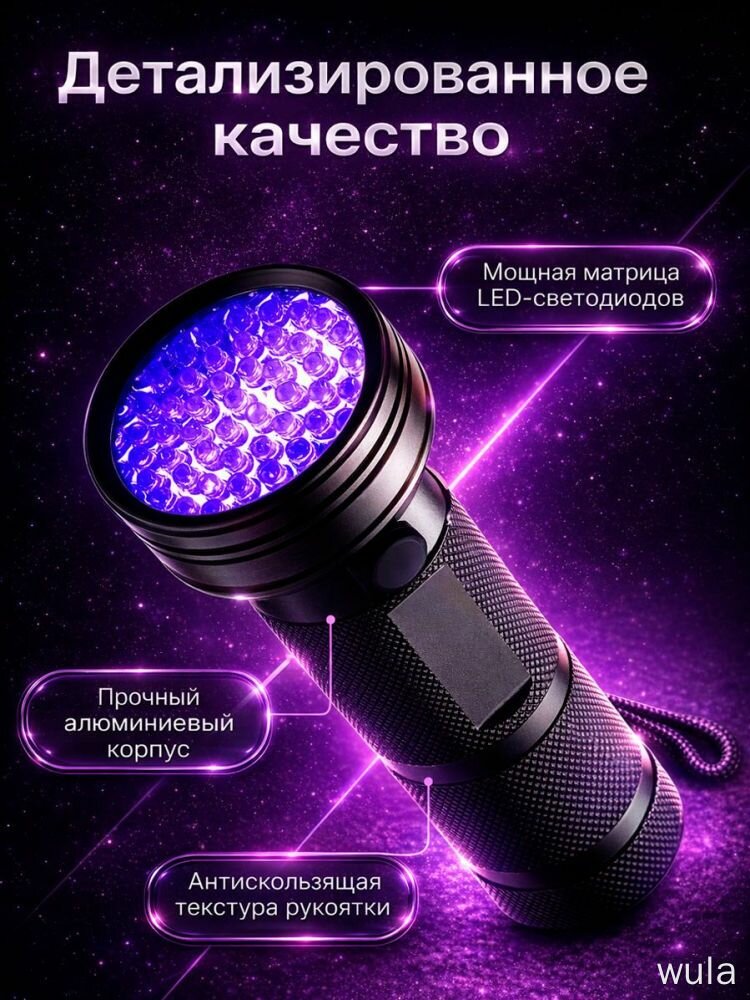 Ультрафиолетовый фонарик ZDK многофункциональный фиолетовый для проверки купюр, следов питомцев и сушки гель-лака — фото 1