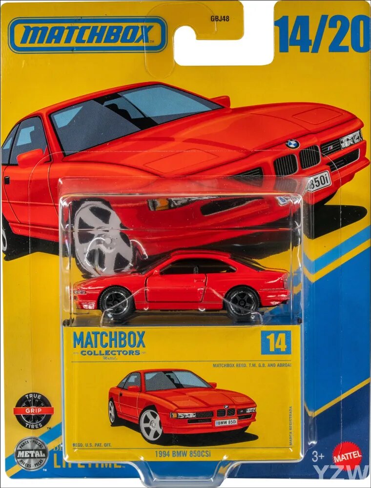 Игрушечная машинка Matchbox 1994 BMW 850CSi, масштаб 1:64, металл, коллекционная, красная