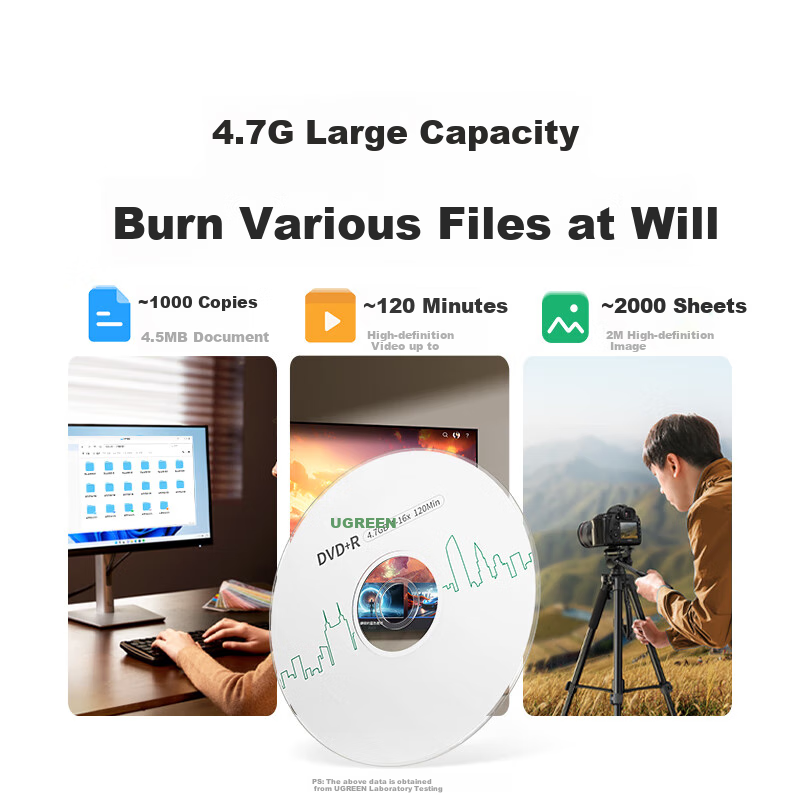 UGREEN DVD+R пустые диски 10 шт 16x скорость 4.7GB высокоскоростные для чтения записи компьютера офисные данные видео