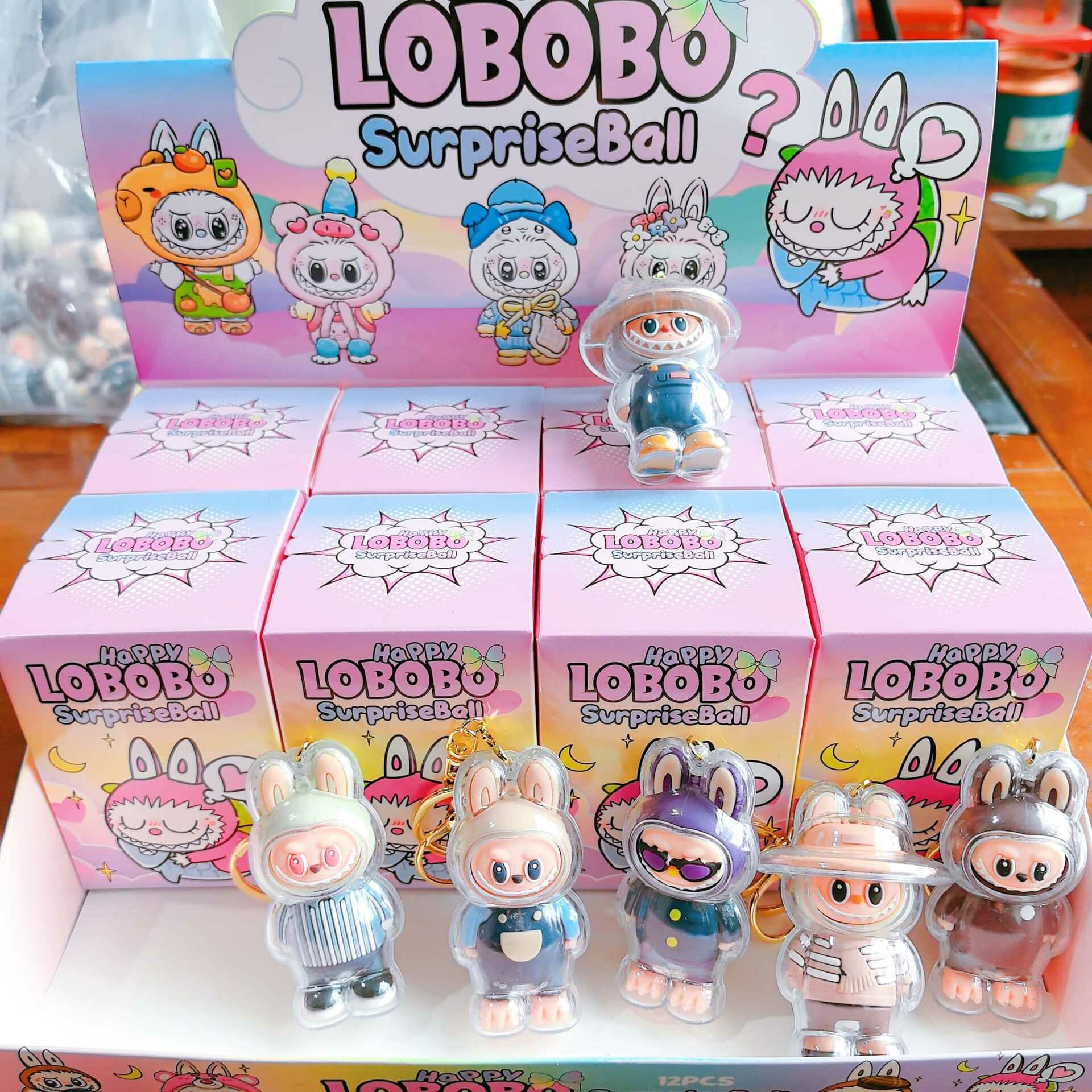 Ключен в виде слепого ящика Labubu с защитным чехлом - комплект из 12 штук, милый мультяшный персонаж для коллекционеров