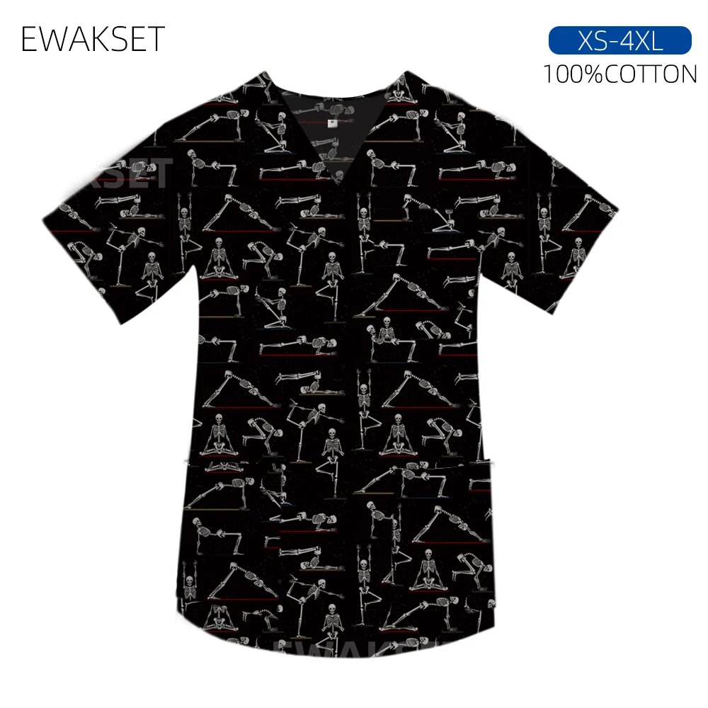 Медицинская рубашка EWAKSET из хлопка с принтом скелета M, top 001