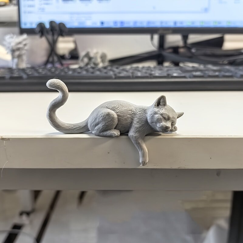 3D-печатная фигурка ленивого спящего кота, компаньон для монитора, креативное украшение для рабочего стола и края стола, подарок для любителей кошек