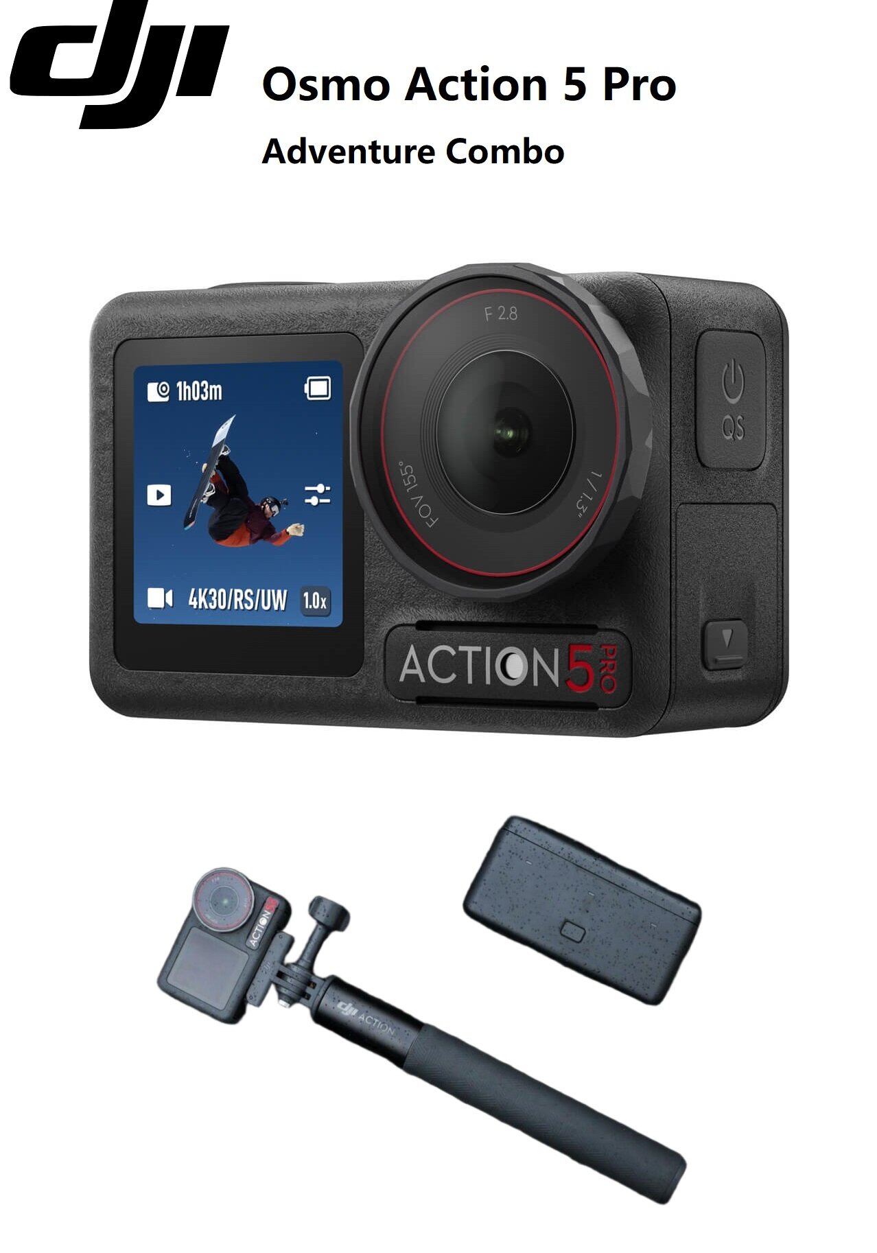 Экшн камера DJI Osmo Action 5 Pro Adventure Combo, 48МП, сенсорный экран