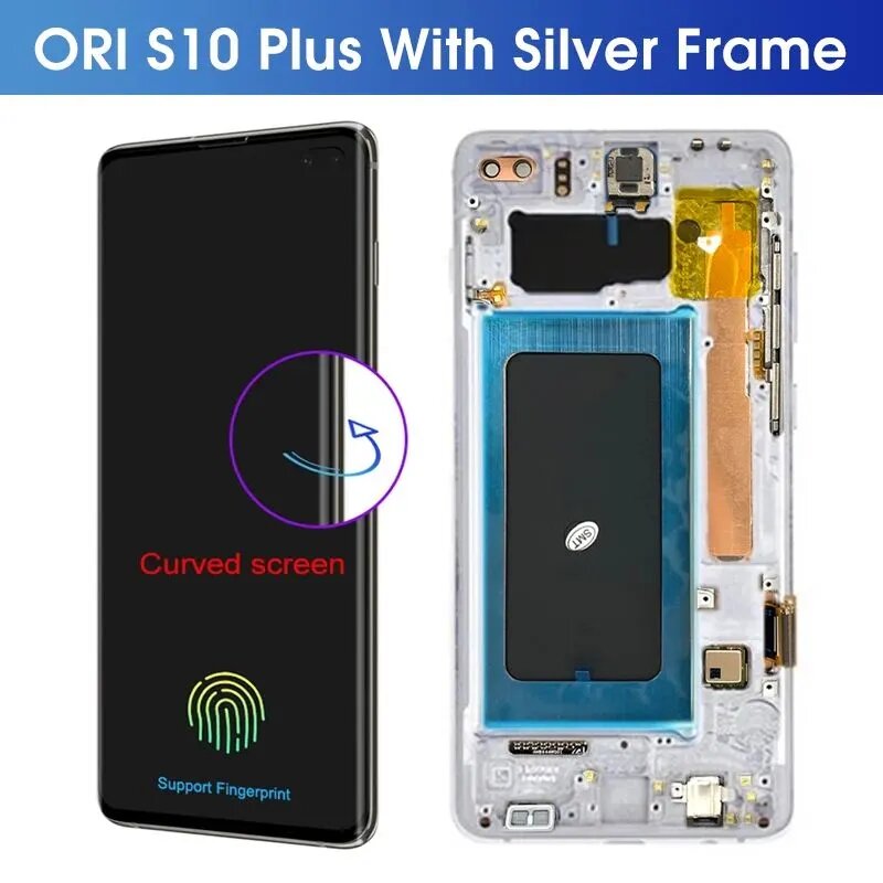 6.4' оригинал Дисплей для Samsung Galaxy S10 Plus G9750 G975N G975F G975U в сборе с тачскрином серебристый c рамки