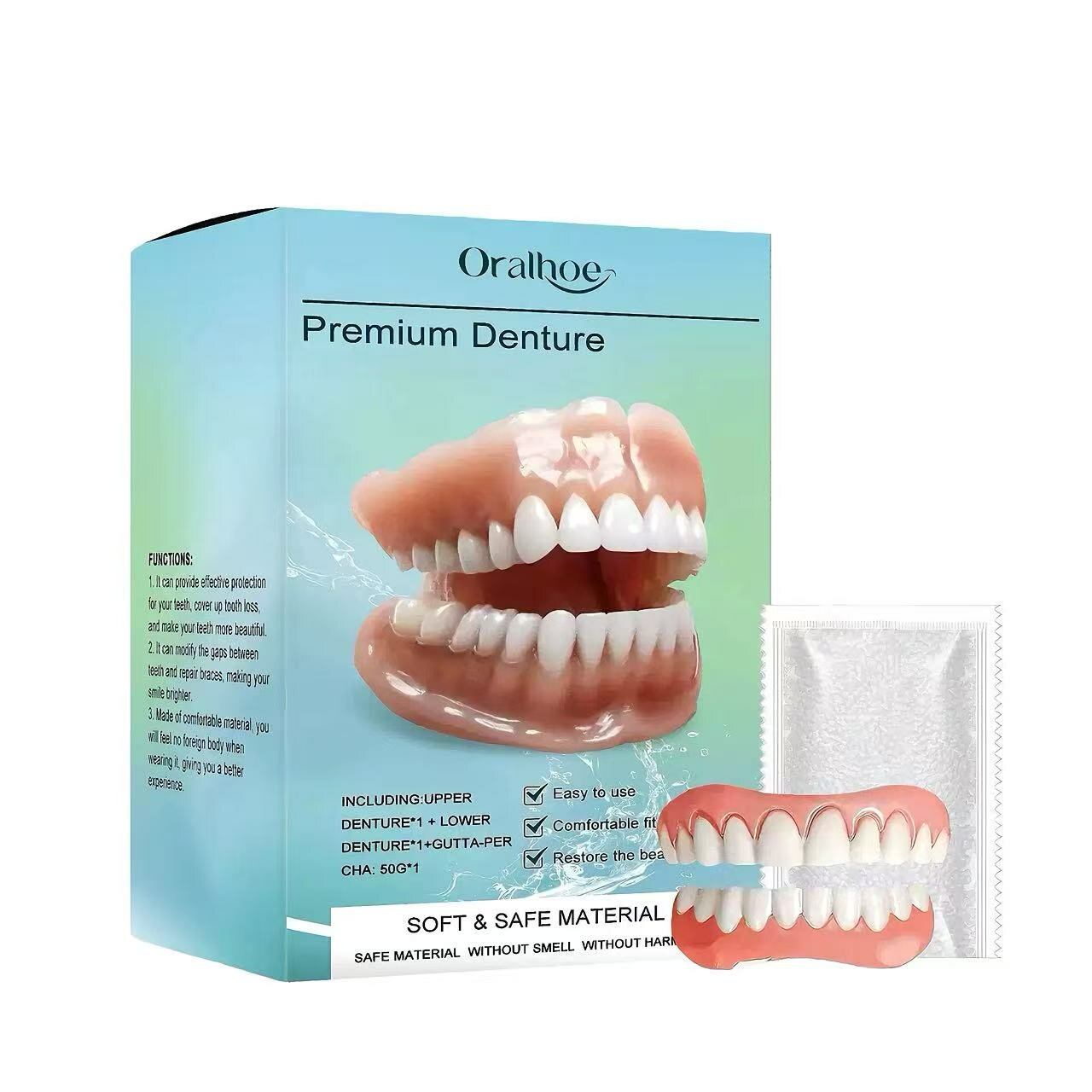 Набор временных зубных протезов Oralhoe, верх+низ, мягкая безопасная смола для исправления дефектов зубов и красивой