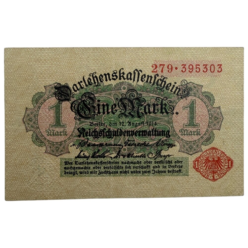 Германская империя (Германия) 1 марка 1914 г. (Красная печать) (Надпечатка) (Серия 279)