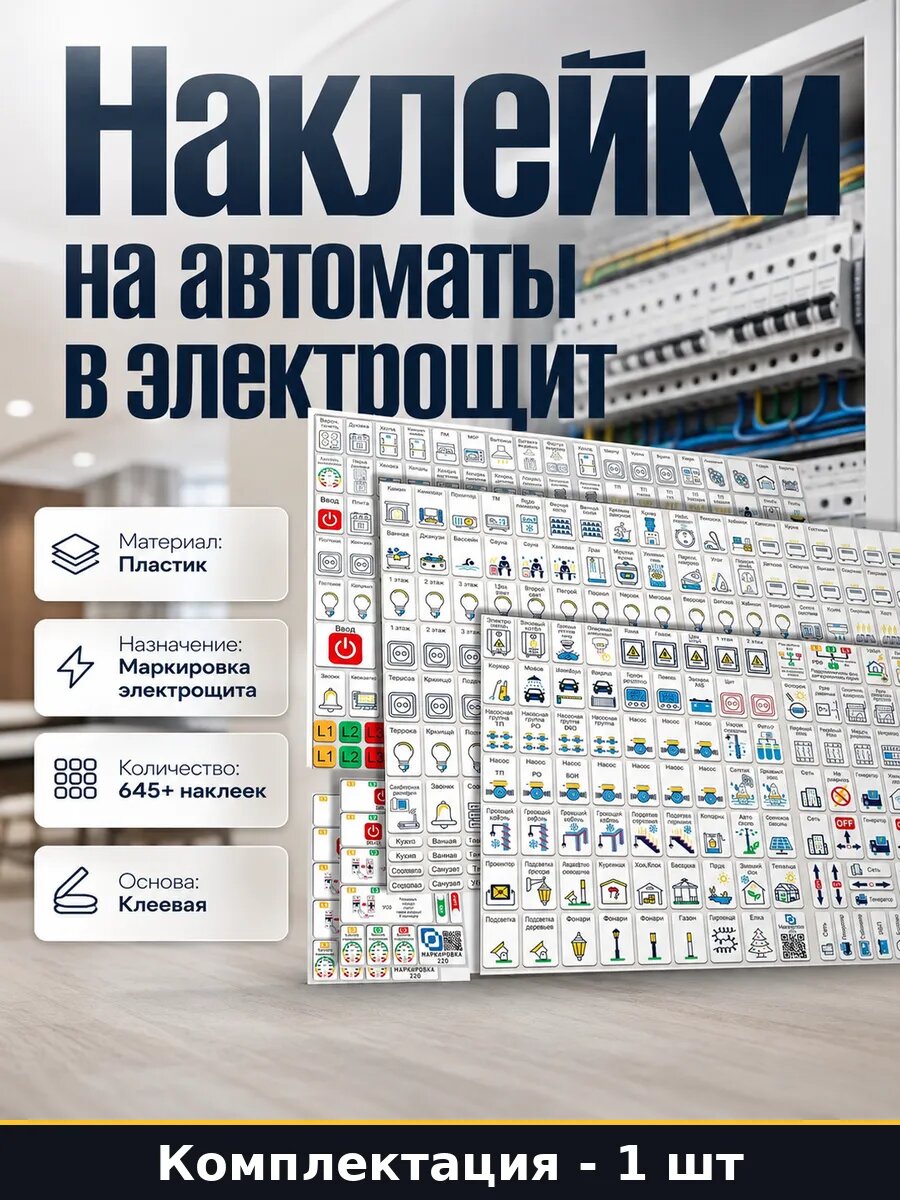 Стикеры для подписи автоматов в щитке набор влагостойкие