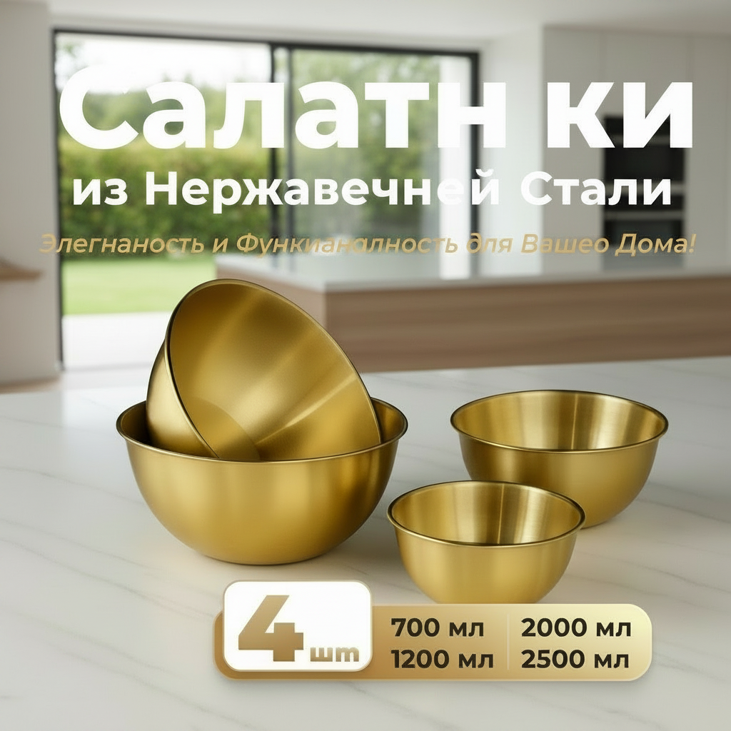 Золотые миски Shiny Kitchen набор 4 емкости 2 5 л из нержавейки