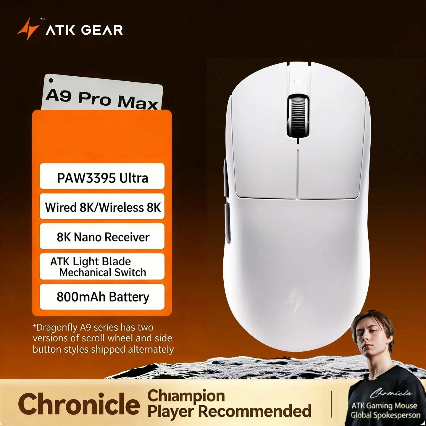 Беспроводная игровая мышь ATK A9 Air Tri Mode 42000 DPI A9 Pro Max White