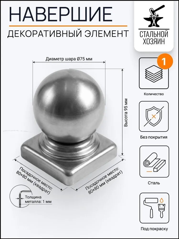 Заглушка навершие на трубу 80х80 мм - 1 шт
