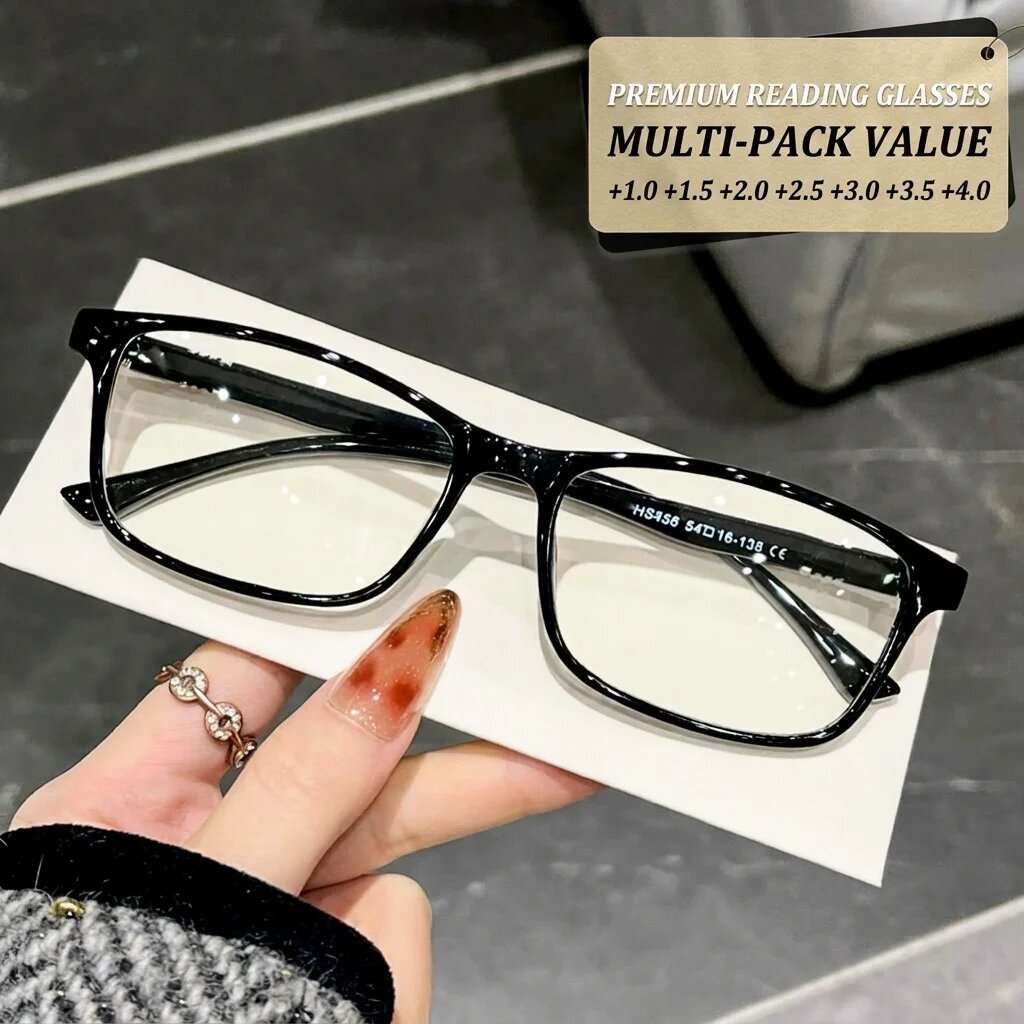 Очки для чтения KLASSNUM Classic Rectangle Frame Plus +1.0/+1.5/+2.0 Black, +100, Черный