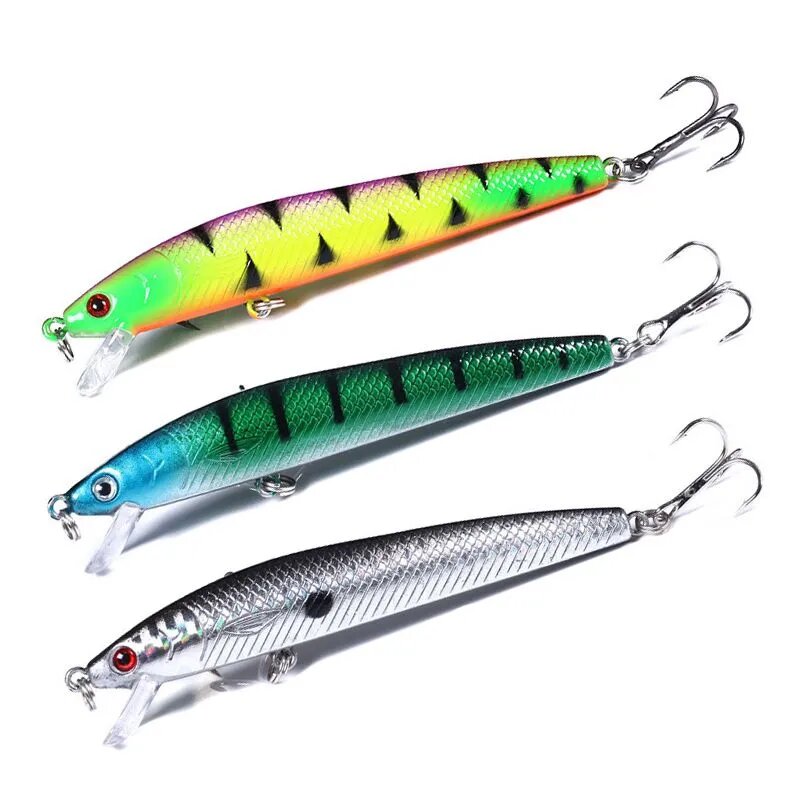 Набор из 3 плавающих воблеров Minnow MN0011EFG, 9.5 см, 9.2 г, дальний заброс, шумные, для кастинга