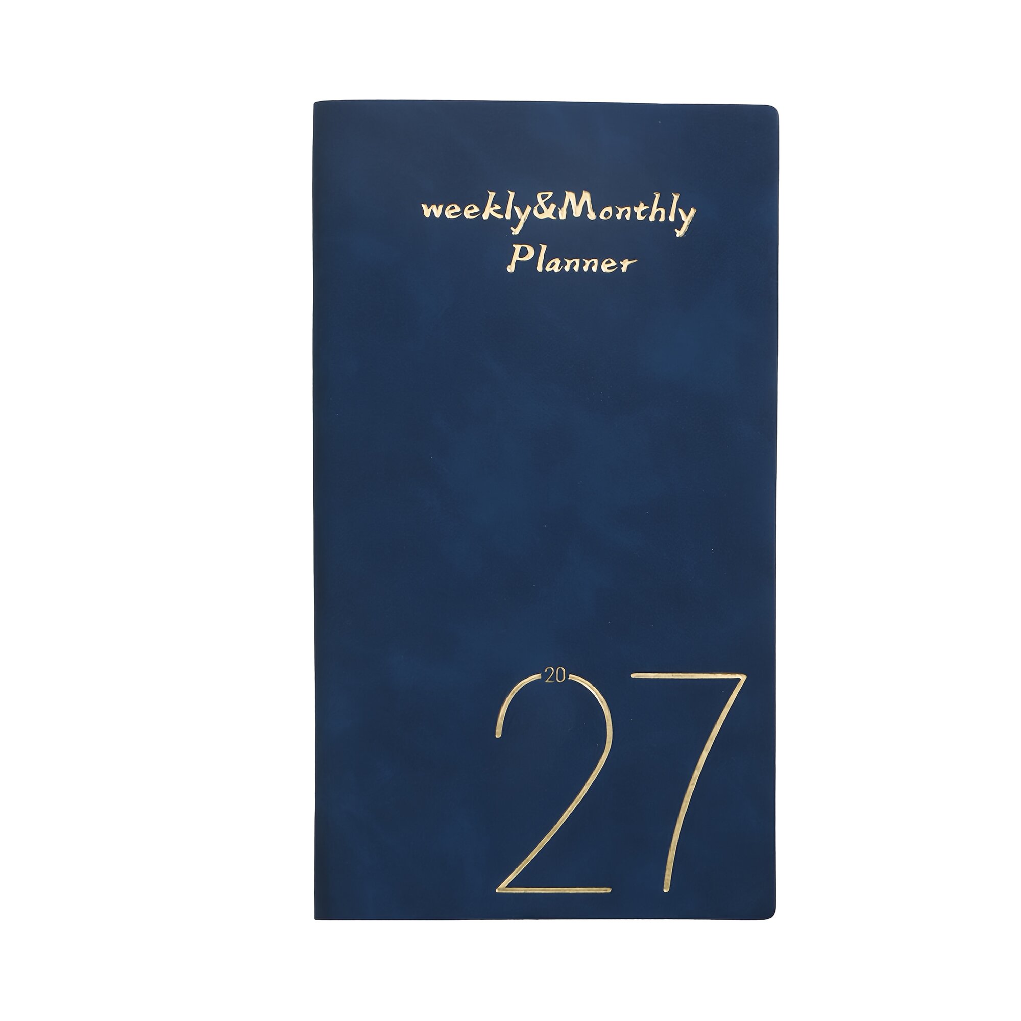 Еженедельник 2027 на английском языке, 3.94×6.89 дюйма, обложка из искусственной кожи с золотым тиснением, портативный блокнот, темно-синий