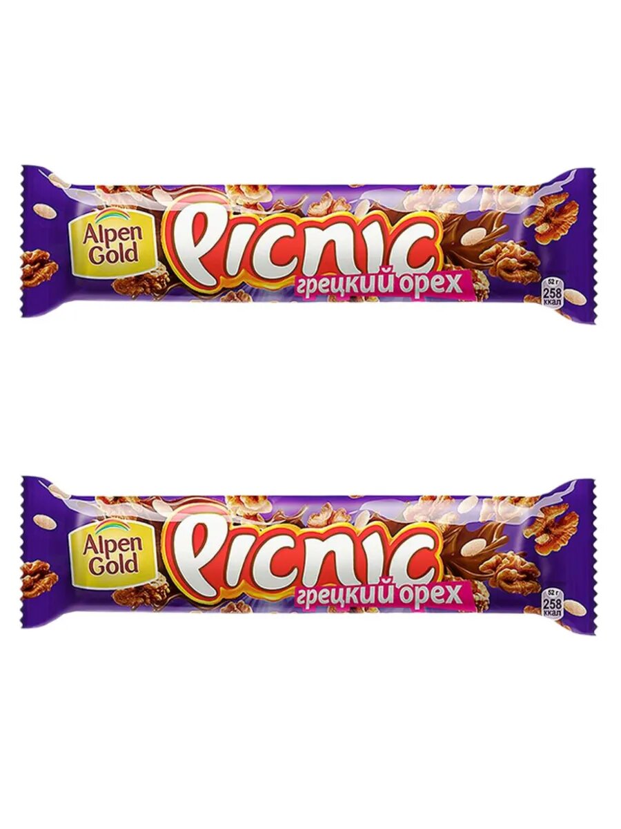Big Picnic Шоколадный батончик грецкий орех и арахис, 2 шт по 52 гр