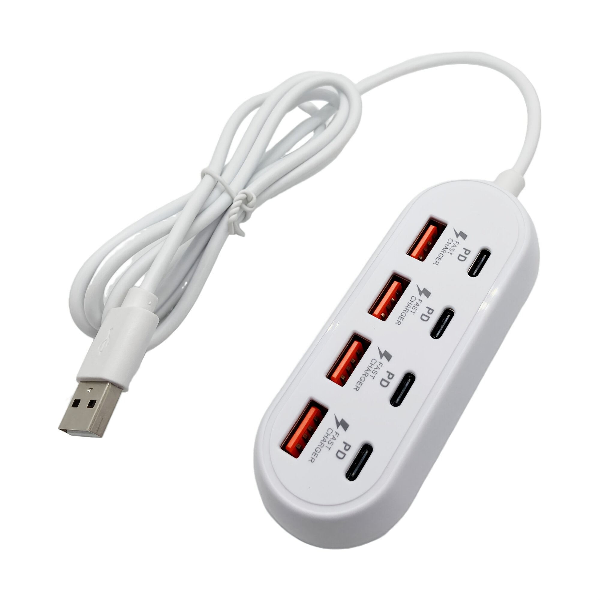 8-в-1 USB-хаб с быстрой зарядкой 25W, 4 порта USB-A и 4 порта USB-C, длина кабеля 47.24 дюйма для ноутбука, планшета и смартфона