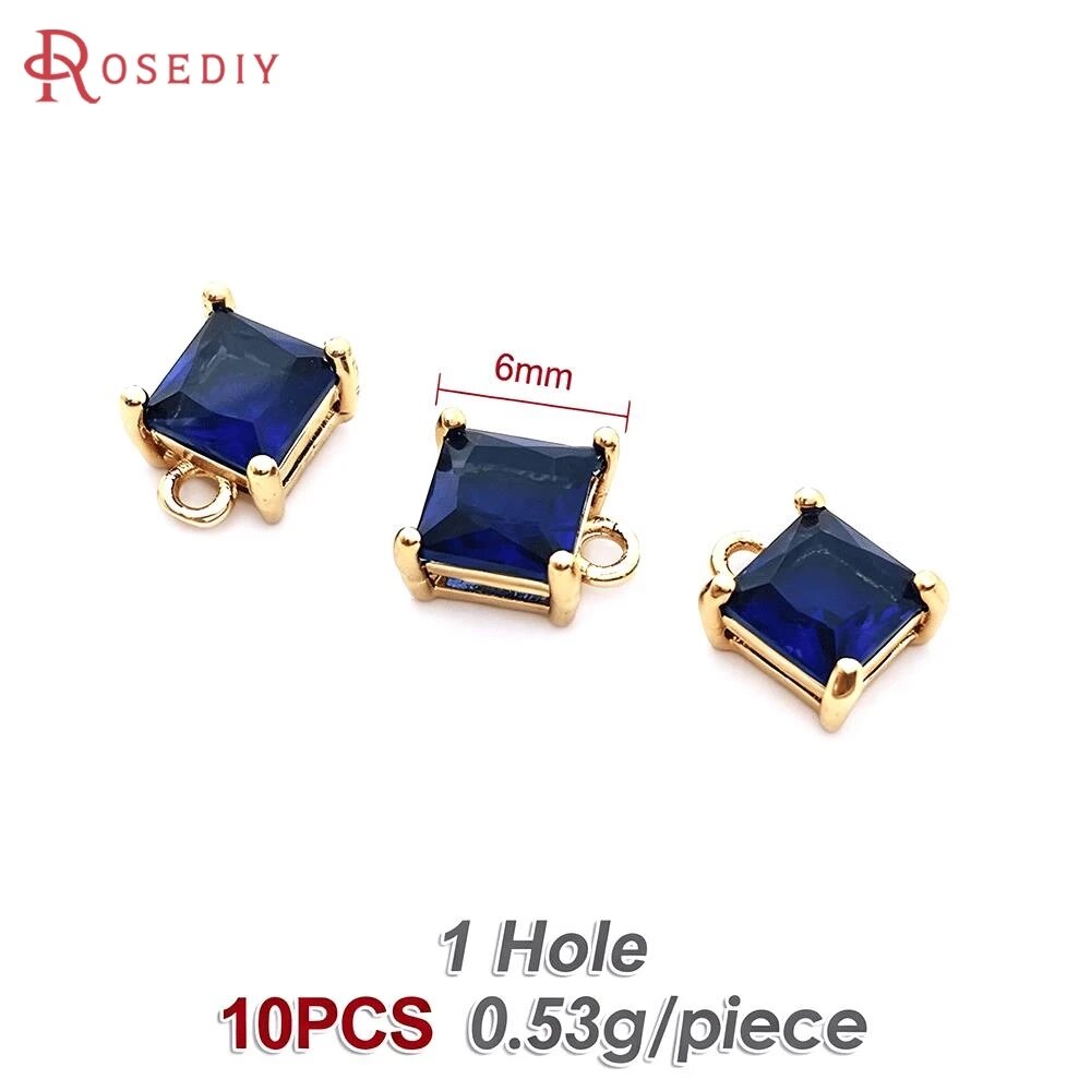 Подвески-шармы Rosediy 10 шт, латунь и стекло, 18К золото, 6 мм 38267-Dark Blue