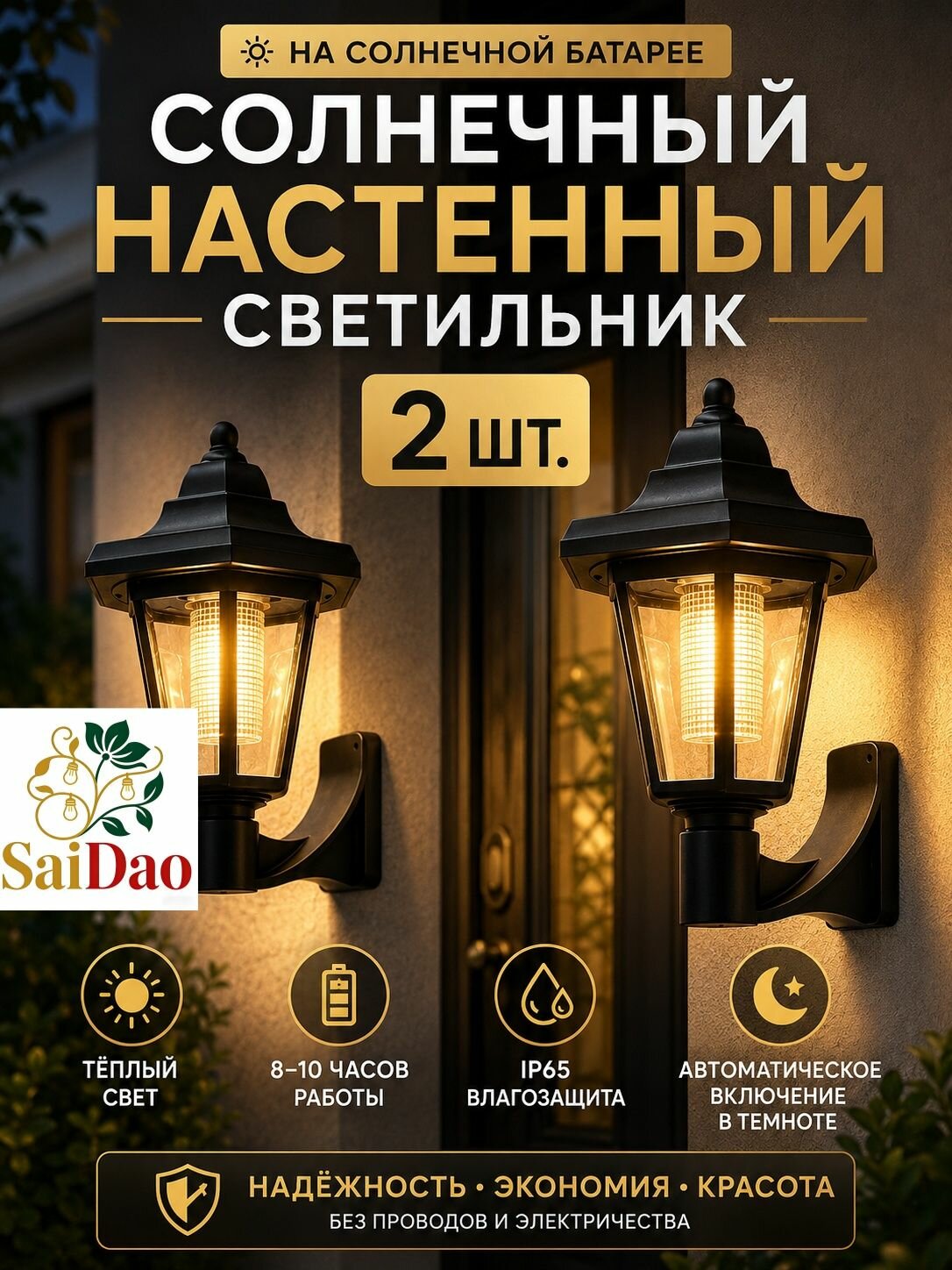 Уличный светильник, 1.2W, количество ламп:2шт маломощный двухламповый