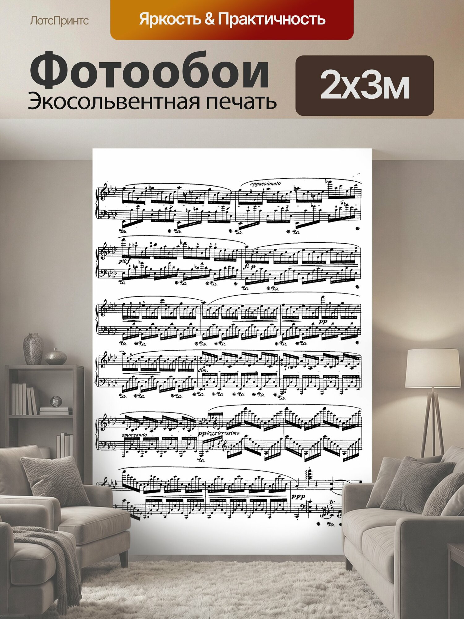 Фотообои "Музыка, ноты, примечания" 200x300 см. экосольвентная печать
