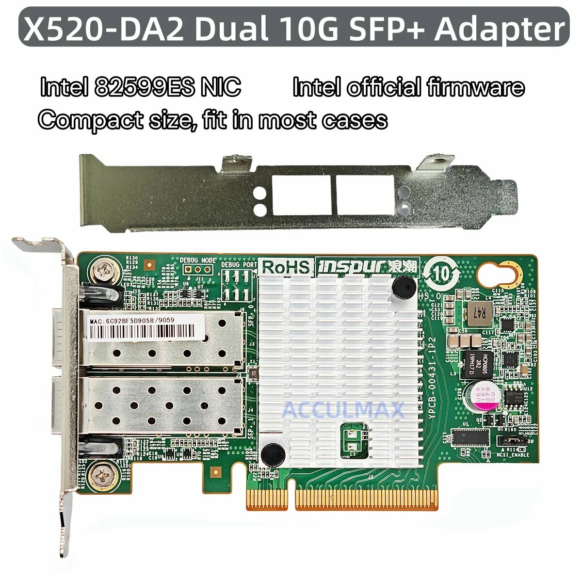 Ethernet адаптер AuMeiTek X520-DA2 10Gb SFP+ 2 порта, FULL HEIGHT