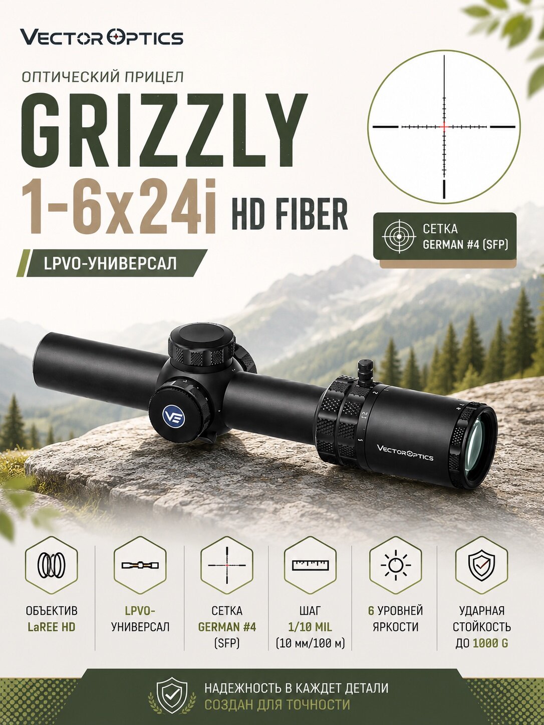 Оптический прицел Vector Optics GRIZZLY 1-6x24i HD Fiber (SCOC-50)