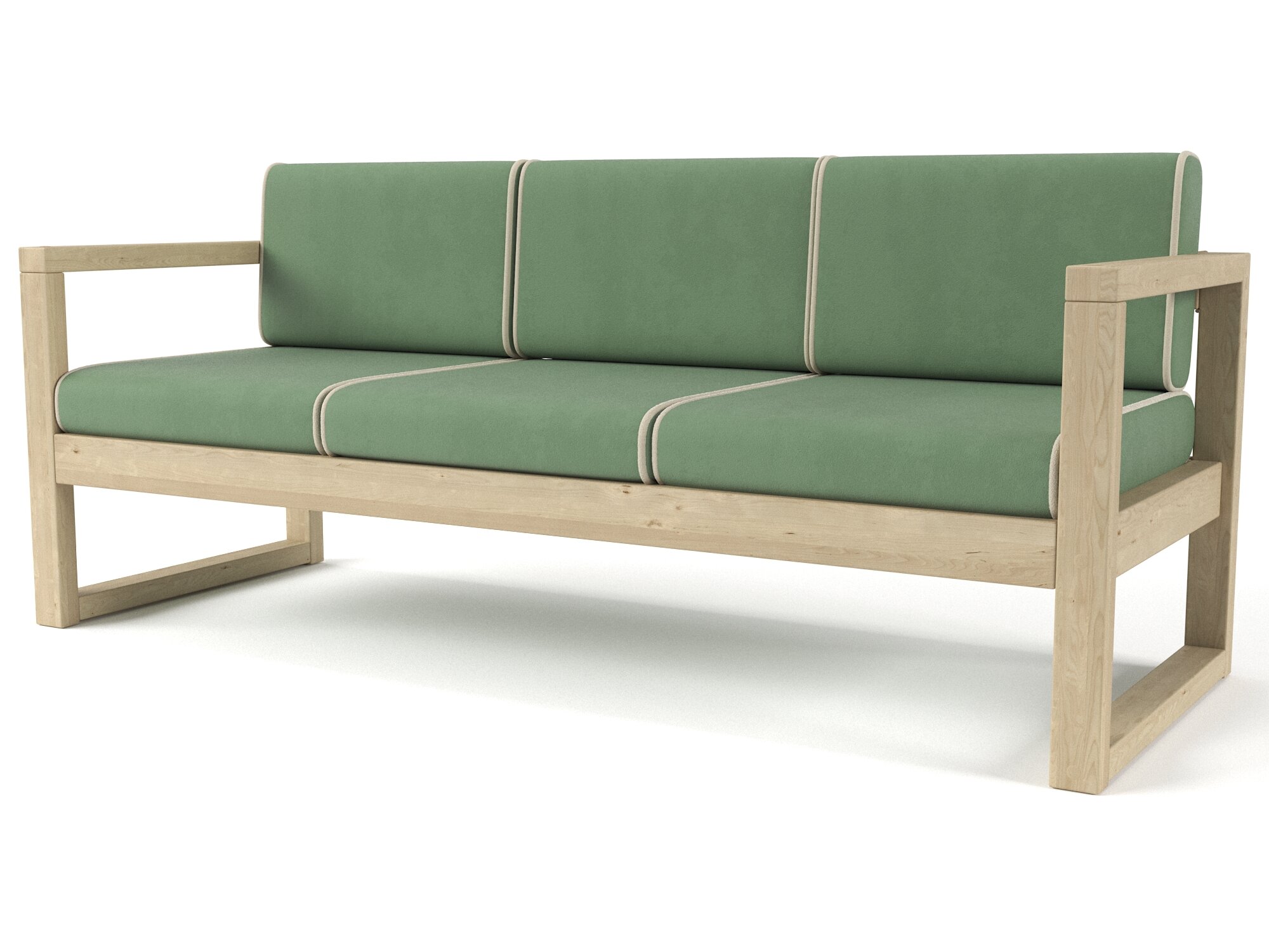 Диван кушетка Soft Element Август 3х местная Green, массив дерева, велюр, стиль скандинавский лофт, на кухню, садовый диван на дачу, для салона красоты