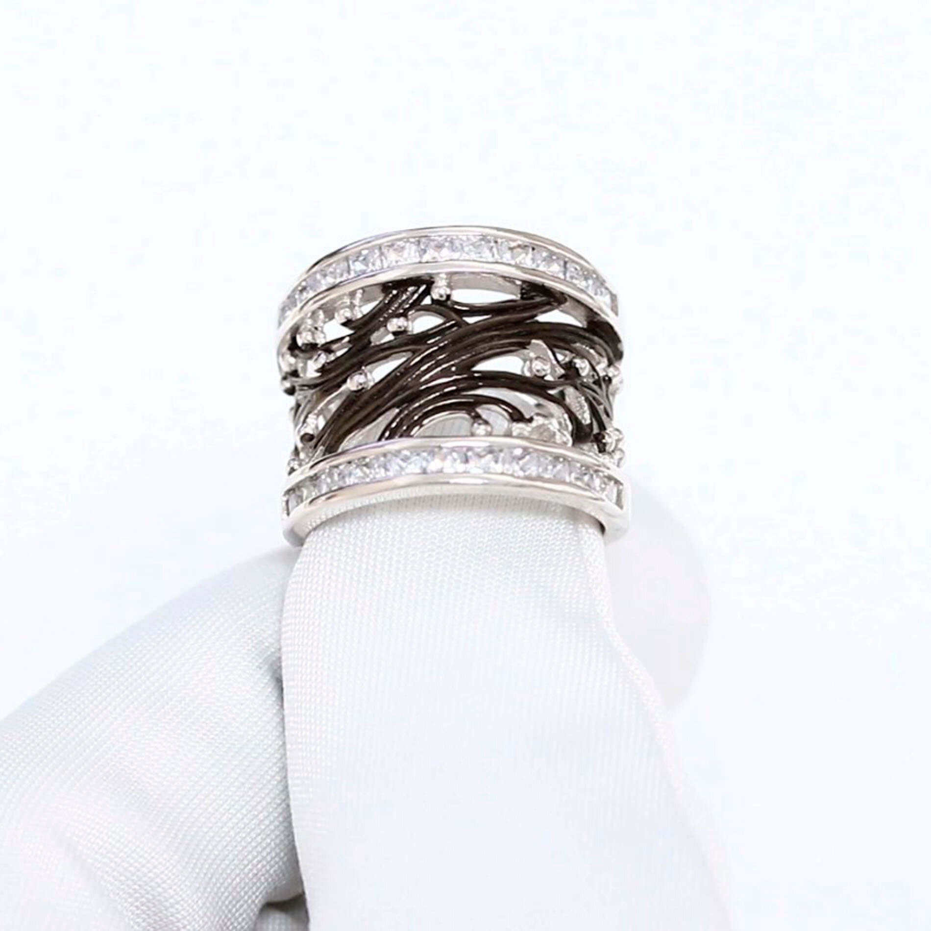 Кольцо, серебро, 925 проба, родирование, фианит