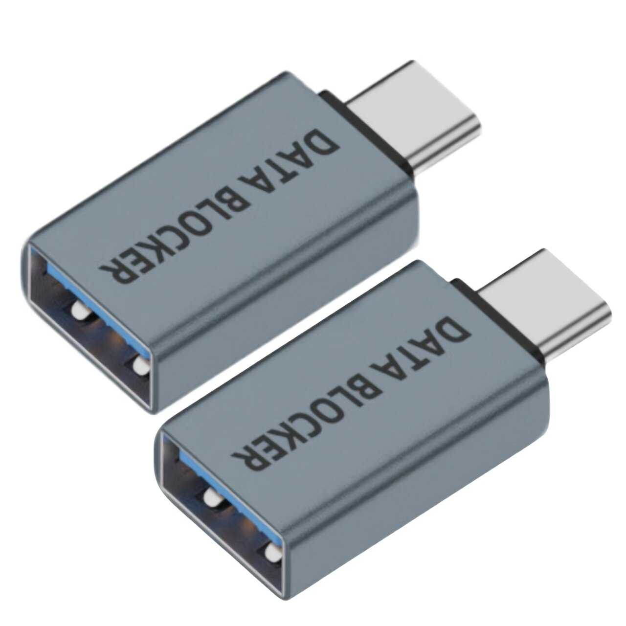 Адаптер USB-C на USB-A с блокировкой данных, серый, 2 шт.