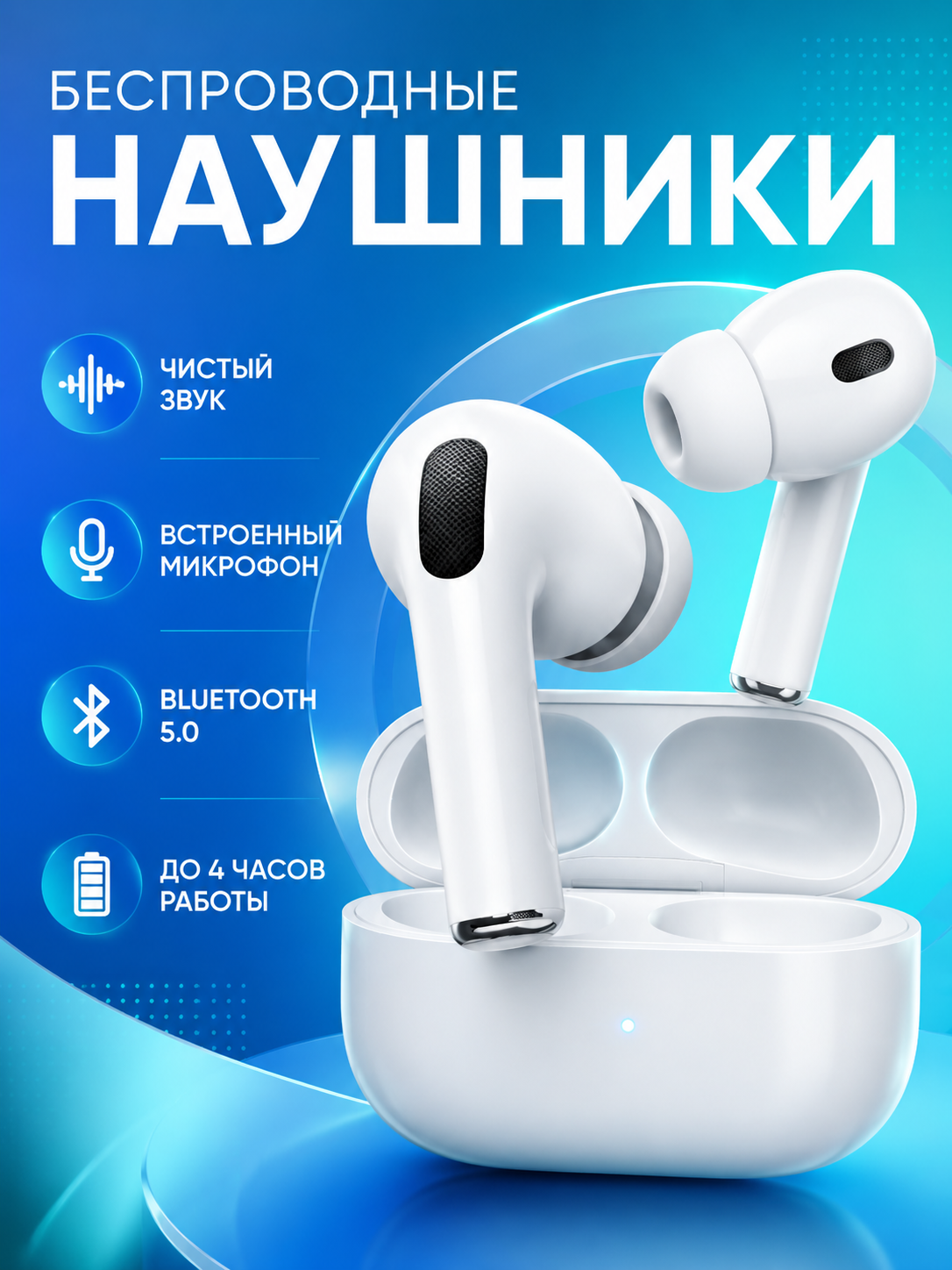 Наушники беспроводные для телефона с микрофоном Apods Pro, белый