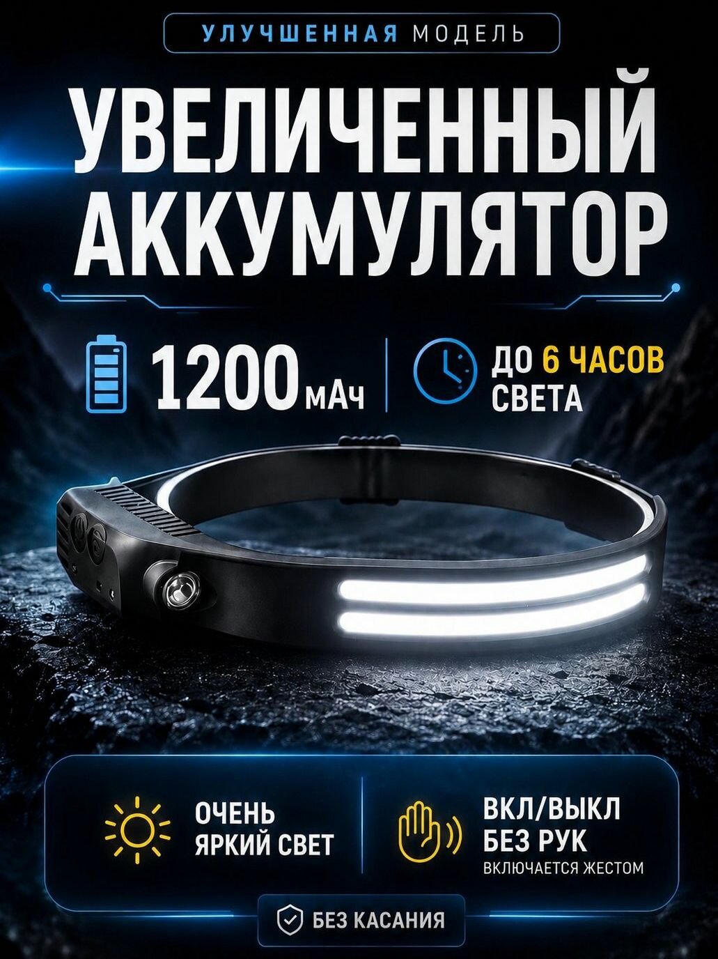 Фонарь налобный аккумуляторный, светодиодный, мощный 18650