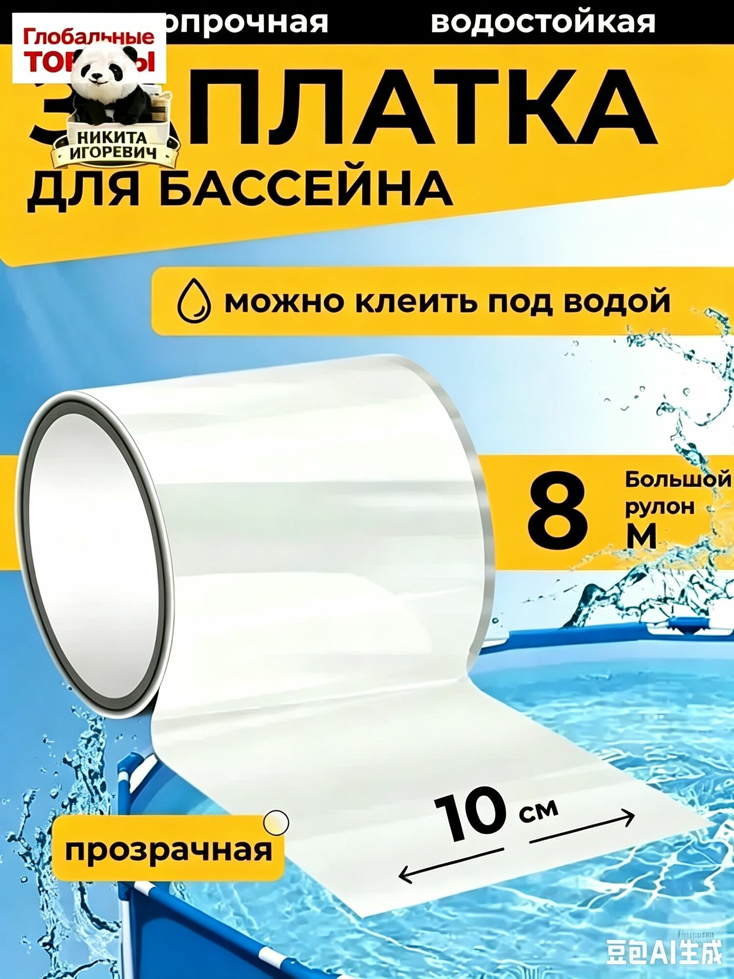 Прозрачная водонепроницаемая клейкая лента, используемая как ремкомплект для каркасного бассейна и надувного матраса, является качественной заплаткой для бассейна для матраса ремонтная заплатка